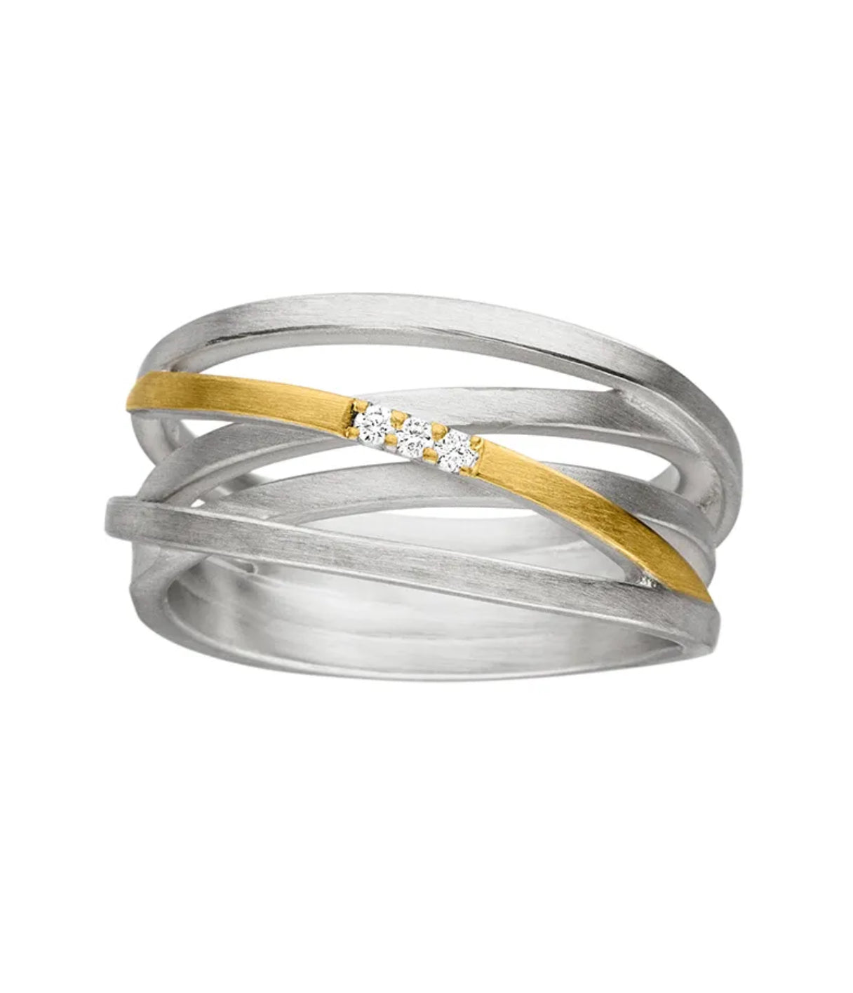 Silver And Gold Three Diamond Ornate Ring – BOO Jewellery