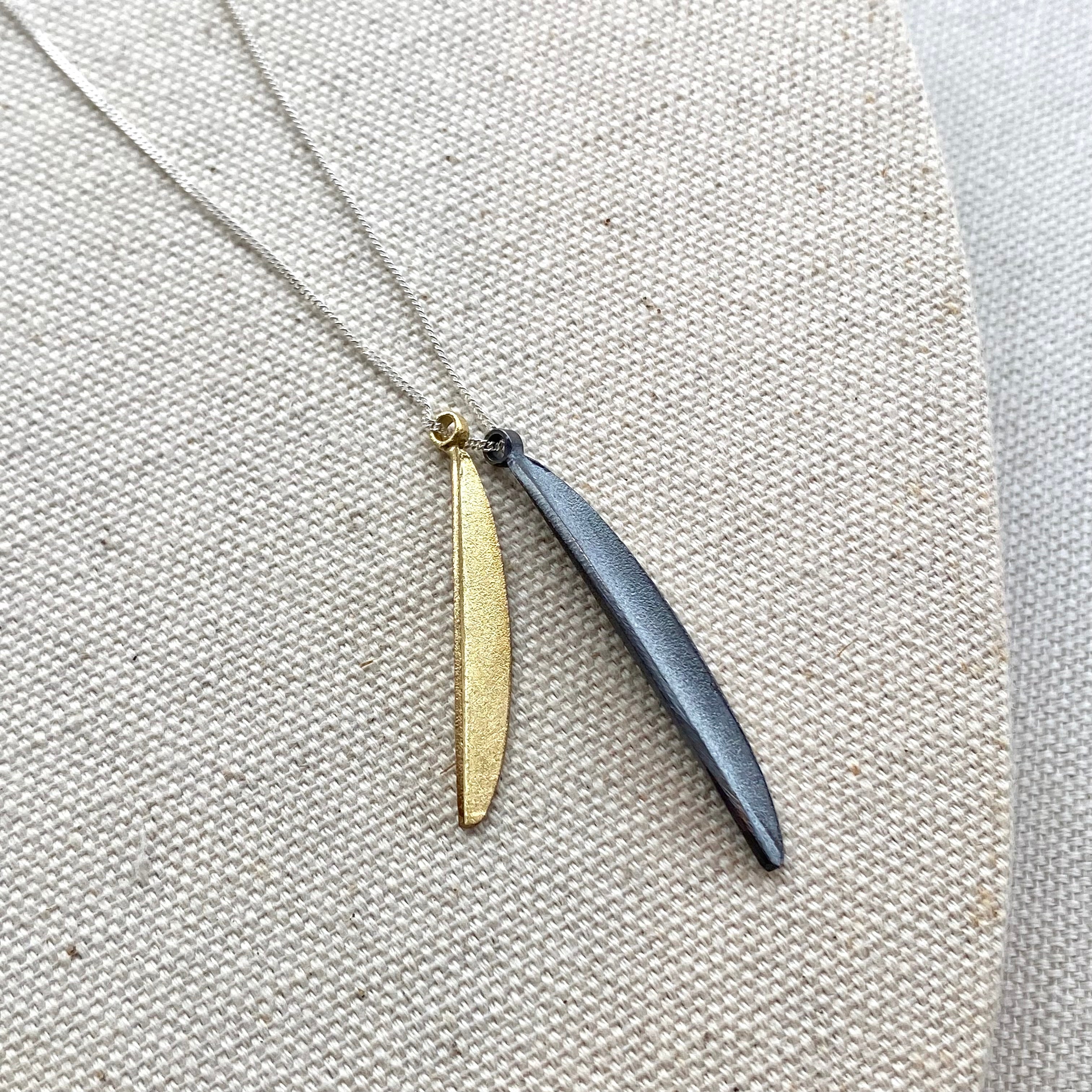 Double Gold And Oxidised Silver Leaf Pendant – BOO Jewellery